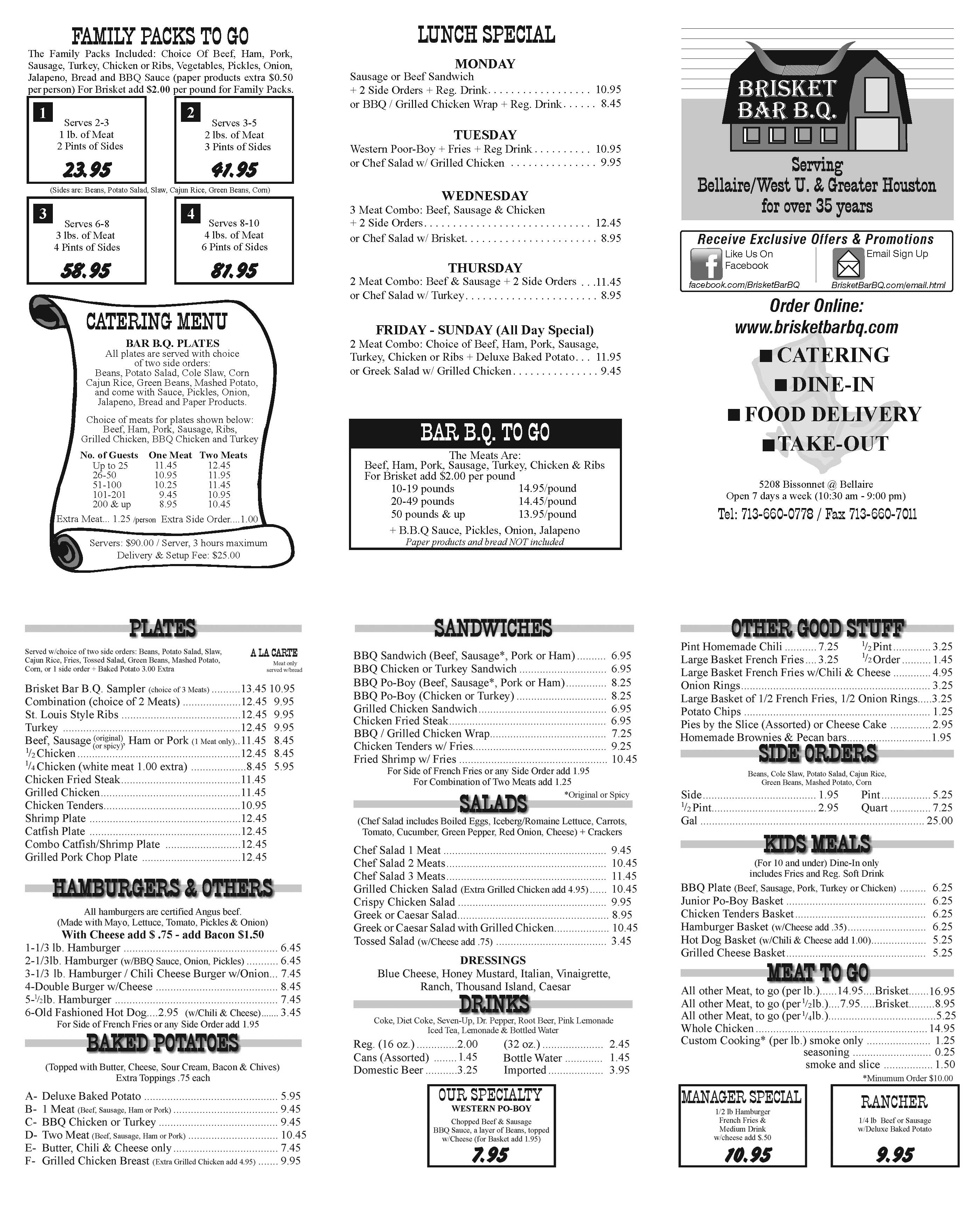 Menu Brisket BBQ Menu Brisket BBQ